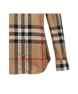 Burberry Long Sleeve Checked Shirt - Brown