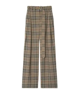 Burberry Straight-leg Checked Belted Trousers - Limestone