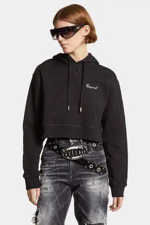 Dsquared2 Logo Detailed Cropped Drawstring Hoodie