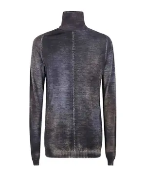 MD75 Ribbed Knit Roll Neck Top - Blue Camel Black