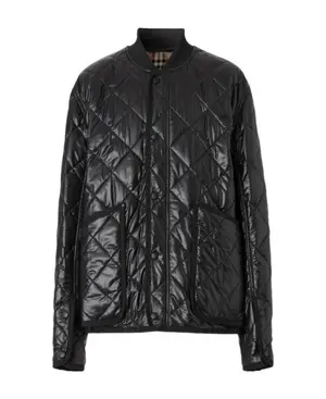 Burberry Diamond-quilted Bomber Jacket With Stand Collar - Black