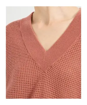 Brunello Cucinelli V-neck Mesh Knit Sweater - Orange