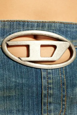 DIESEL® Logo Plaque Denim Mini Skirt