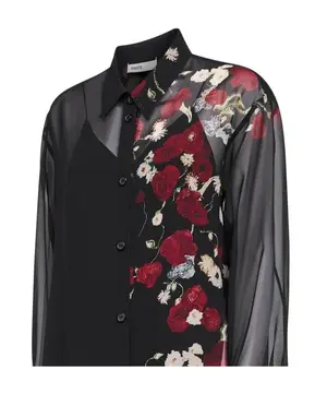 Khaite Floral Printed Long Sleeve Shirt Dress