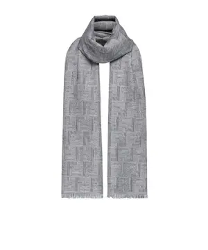 Fendi Monogrammed Fringed Edge Scarf - Gray