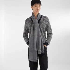 Fendi Monogrammed Fringed Edge Scarf - Gray
