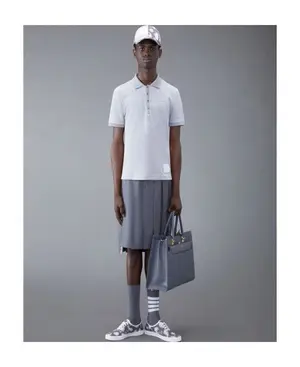 Thom Browne Striped Logo Patch Short-sleeved Polo Shirt