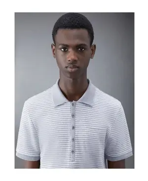 Thom Browne Striped Logo Patch Short-sleeved Polo Shirt