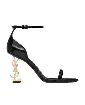 Saint Laurent Opyum Open Toe Sandals With Gold Tone Cassandre Heels - Black