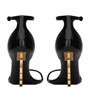Saint Laurent Opyum Open Toe Sandals With Gold Tone Cassandre Heels - Black