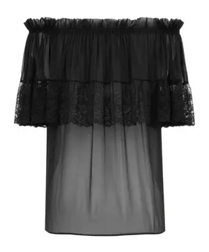 Saint Laurent Off-the-shoulder Silk Crepe Muslin And Lace Blouse