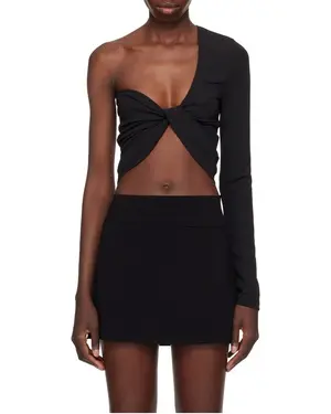 COURREGES Asymmetrical Draped Long Sleeve Crop Top