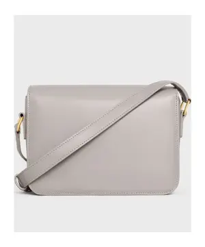 Celine Flap Shoulder Bag With Gold Tone Clasp - Grey