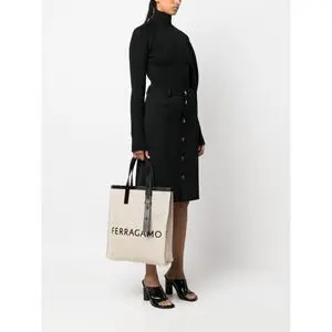 FERRAGAMO Logo Patch Top Handle Tote Bag