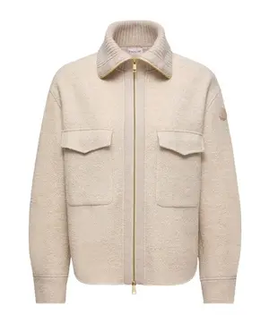 Moncler Wool-blend Bouclé Zip-up Shirt - Light Beige