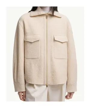 Moncler Wool-blend Bouclé Zip-up Shirt - Light Beige