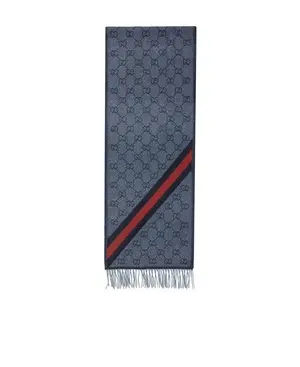 Gucci Logo Jacquard Tassel Scarf - Dark Grey