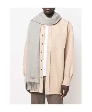 Acne Studios Logo Patch Fringed Scarf - Light Gray