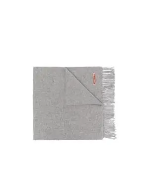Acne Studios Acne Studios Logo Patch Fringed Scarf Light Grey