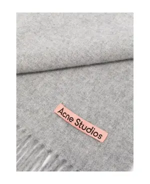 Acne Studios Logo Patch Fringed Scarf - Light Grey