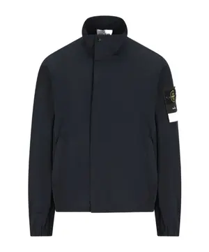 Stone Island Logo Patch High Neck Jacket - Blue