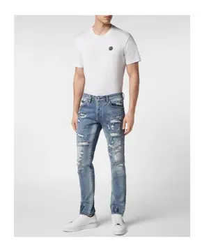 Philipp Plein Belt-loop Jeans With Skull And Bone Embroidery