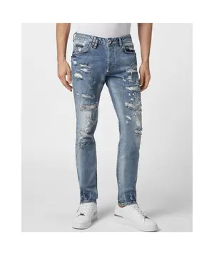 Philipp Plein Belt-loop Jeans With Skull And Bone Embroidery