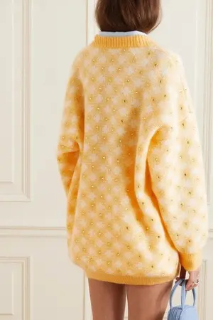 Alessandra Rich Stud-detail Check-pattern V-neck Cardigan - Nude