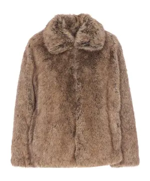 Liu Jo Faux Fur Jacket With Lapel Collar - Brown