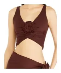 Magda Butrym V-neck Ruched Top With Rose Appliqu - Brown