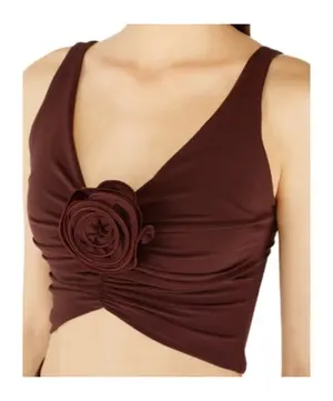 Magda Butrym V-neck Ruched Top With Rose Appliqu - Brown