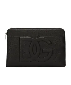 Dolce & Gabbana Large Embossed Dg Logo Zipped Pouch - Black