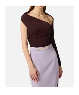 Elisabetta Franchi Asymmetrical One-shoulder Long Sleeve Top - Black