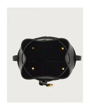 FERRAGAMO Gancini Logo Drawstring Bucket Bag - Black