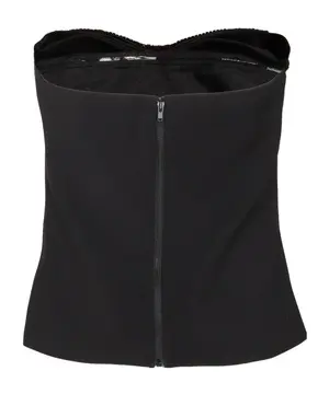 SELF-PORTRAIT Crepe Bandeau Top With Beaded Bow Detail - Black