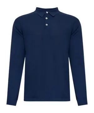 Eleventy Buttoned Long Sleeve Polo Shirt - Blue