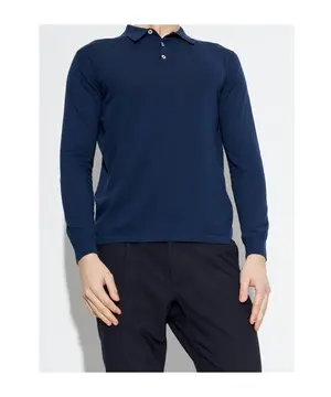 Eleventy Buttoned Long Sleeve Polo Shirt - Blue