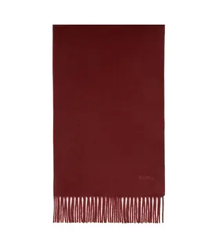 Max Mara Logo Embroidered Fringed Edge Scarf - Bordeaux Red