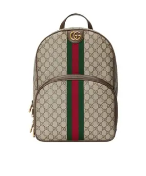 Gucci Logo Plaque Monogrammed Backpack - Beige/ebony