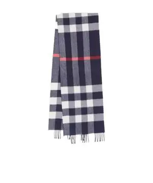 Burberry Check Fringed Scarf - Navy