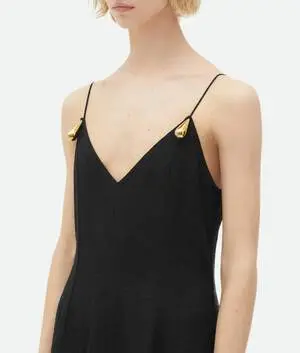 Bottega Veneta Long Cotton Dress With Metal Teardrop Details