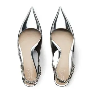 Gucci Metallic Slingback Pumps - Silver