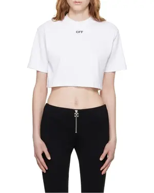 Off-White Off Stamp Ribbed" Cropped T-shirt - White