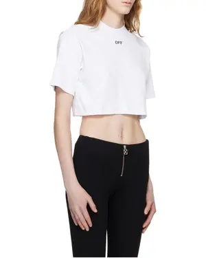 Off-White Off Stamp Ribbed" Cropped T-shirt - White
