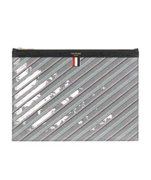 Thom Browne Striped Zip Document Clutch Bag - Medium Gray