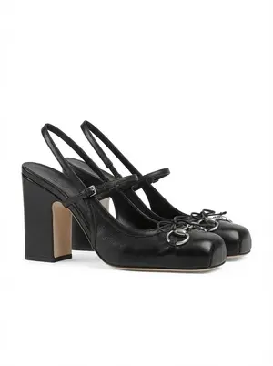 Gucci Horsebit Slingback Pumps With Bow Detail - Black