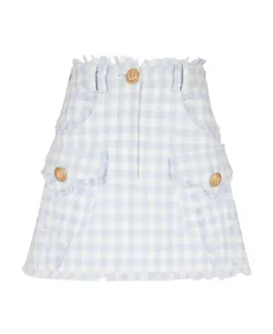 Balmain Gingham Tweed A-line Skirt
