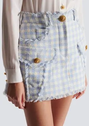 Balmain Gingham Tweed A-line Skirt