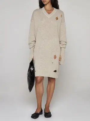 MAISON MARGIELA Distressed V-neck Sweater Dress