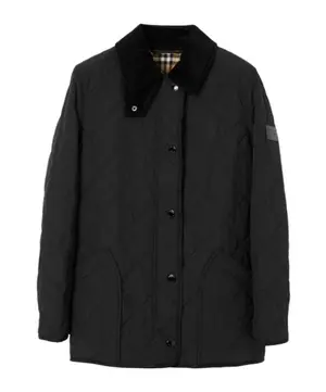 Burberry Long-sleeved Diamond Quilted Jacket With Corduroy Collar - Black